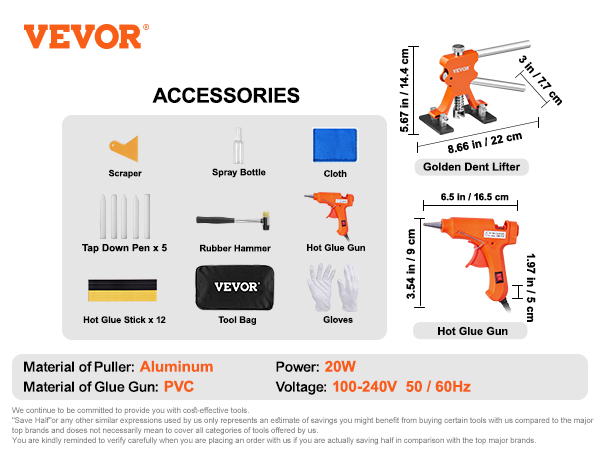 VEVOR Car Body Dent Puller Bridge Lifter Tool Paintless Hail Remover ...