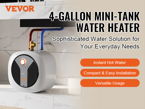 VEVOR Electric Mini-Tank Water Heater 4-Gallon Tank, 1440W Hot Water ...