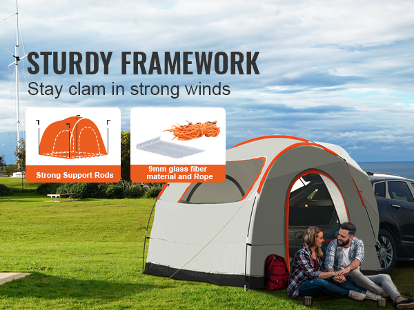 VEVOR SUV Camping Tent, 8'-8' SUV Tent Attachment for Camping with Rain ...
