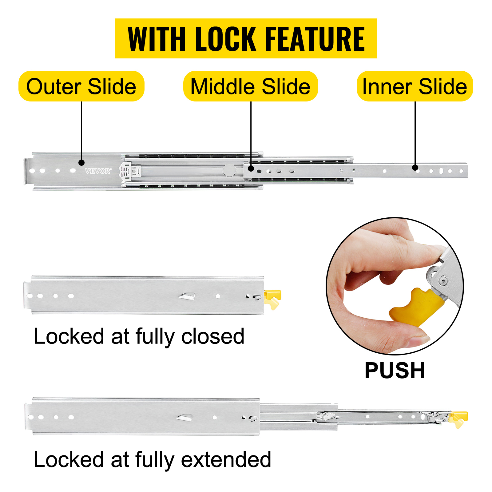 VEVOR Heavy Duty Drawer Slides 18" Length, Locking Drawer Slides 500lbs ...