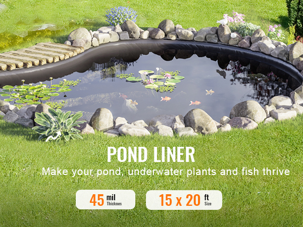 VEVOR Pond Liner, 15 x 20 ft 45 Mil Thickness, Pliable EPDM Material ...