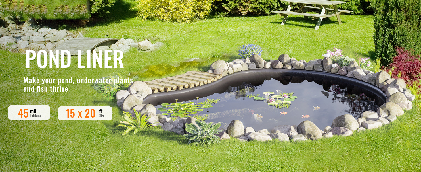 VEVOR Pond Liner, 15 x 20 ft 45 Mil Thickness, Pliable EPDM Material ...