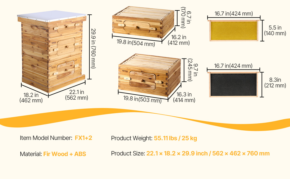 VEVOR Bee Hive 30 Frame Bee Hives Starter Kit, Beeswax Coated Fir Wood ...