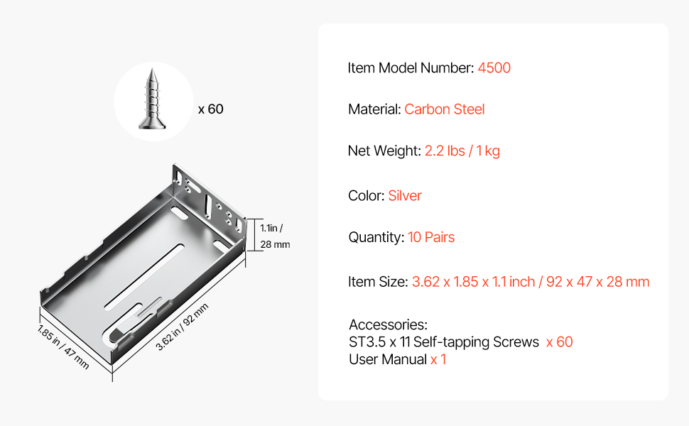 Drawer Cabinet Slides Brackets 10 Pairs for 100 LBS Side Mount Rail ...