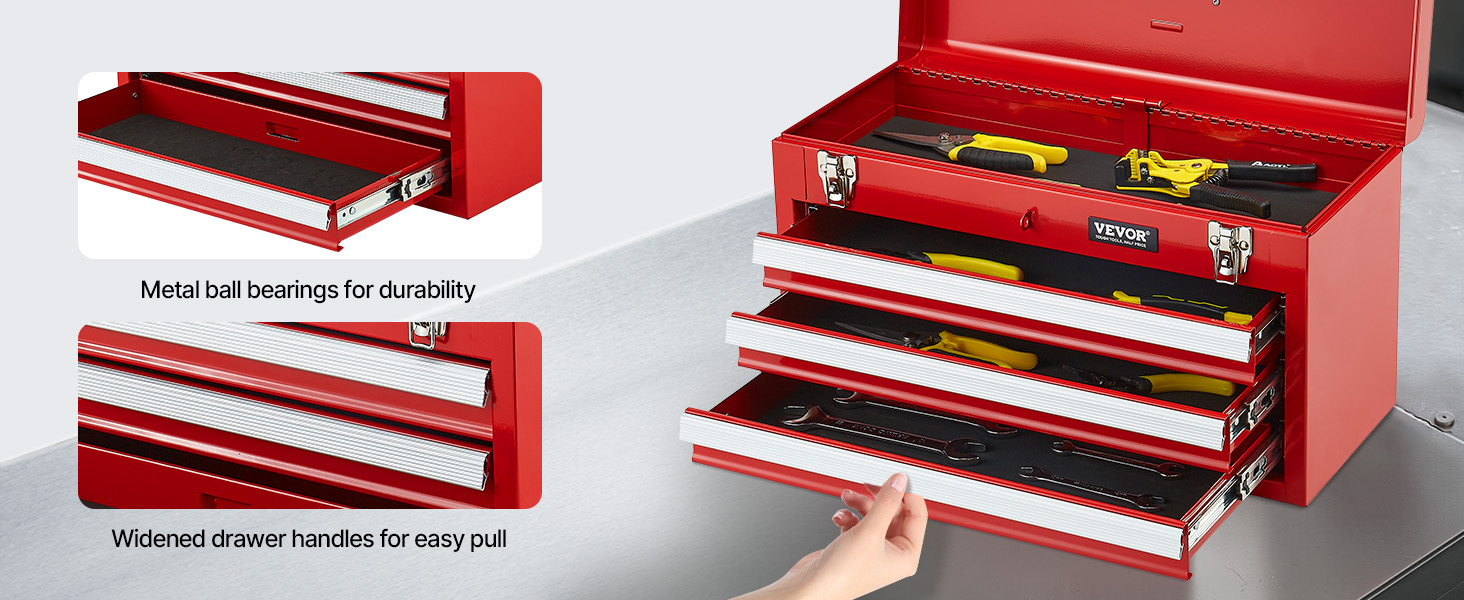 Tool Box 20.5-inch Portable Metal Tool Box with 3 Drawers Tool ...