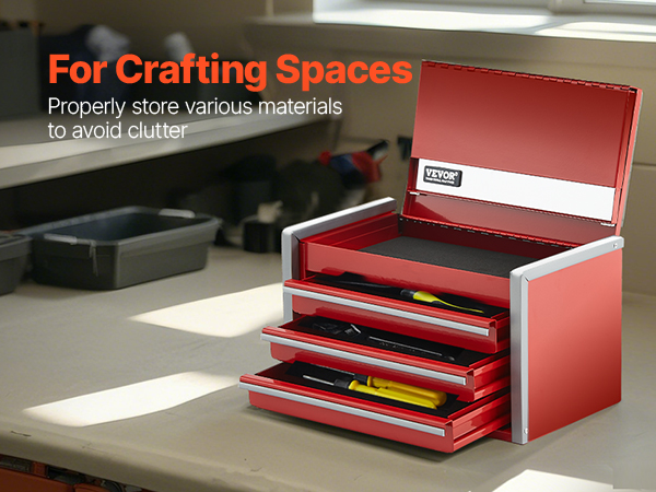 VEVOR Tool Box 8.6-inch Portable Metal Tool Box 3 Drawers Tool ...