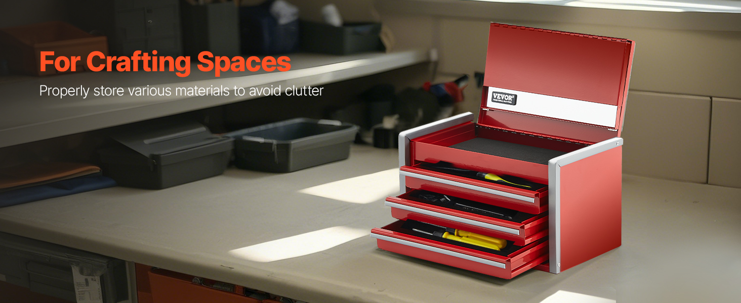 VEVOR Tool Box 8.6-inch Portable Metal Tool Box 3 Drawers Tool ...