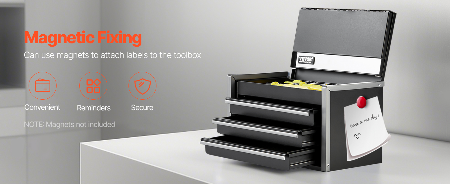 VEVOR Tool Box 8.6-inch Portable Metal Tool Box with 3 Drawers Tool ...
