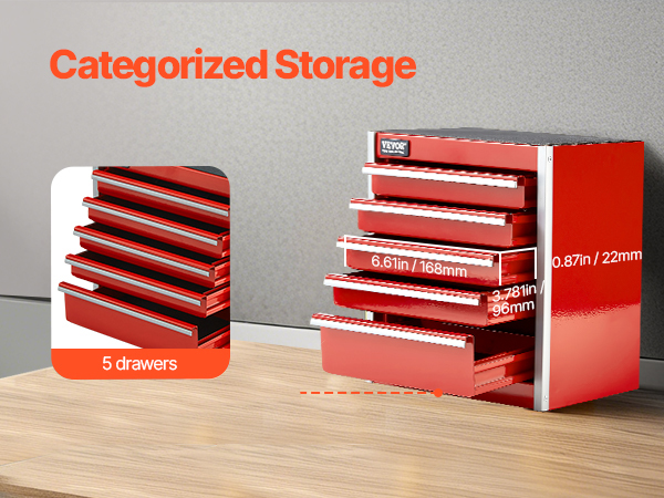 Tool Box 8.6-inch Portable Metal Tool Box with 5 Drawers Tool Organizer ...