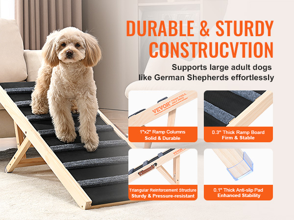 VEVOR Dog Ramp, Folding Pet Ramp for Bed, Adjustable Dog Ramp for Small ...