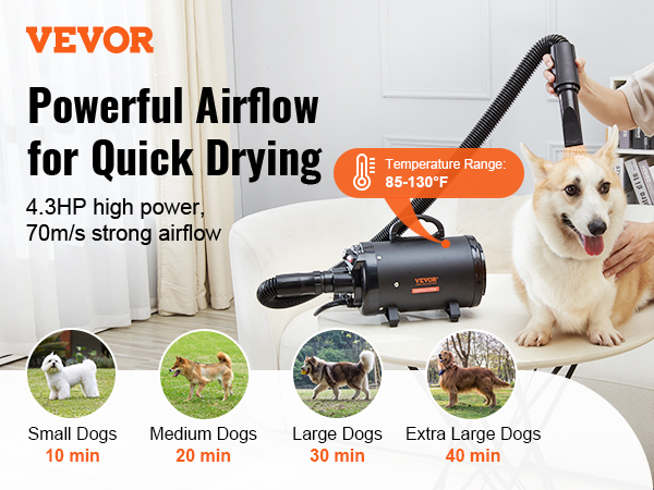 VEVOR Dog Dryer, 2000W/2.7HP Dog Blow Dryer, Pet Grooming Dryer with ...