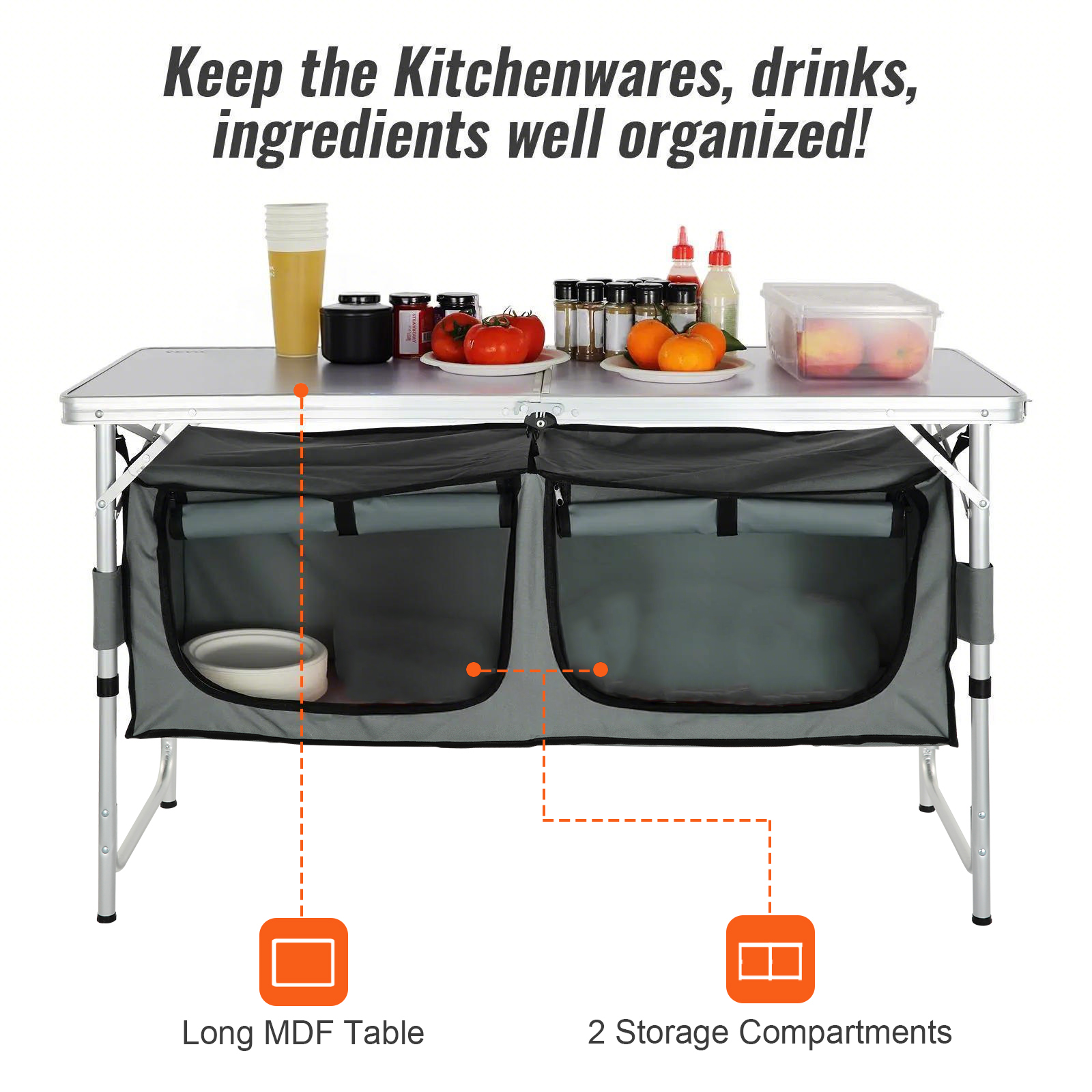 VEVOR Camping Kitchen Table, Quick set-up Folding Camping Table, 3 ...