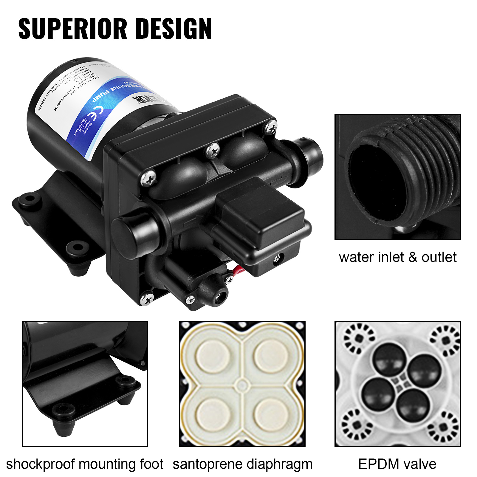 VEVOR Fresh Water Pump Self Priming Sprayer Pump 12V DC Diaphragm Pump ...