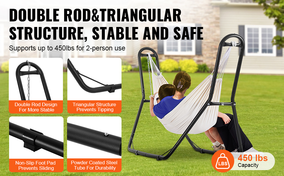 VEVOR Steel Hammock Stand 450lbs Capacity Hammock Frame Fits 6.9-12.8ft ...