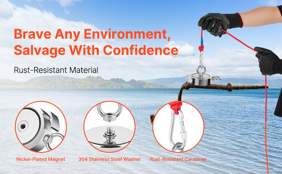 1000 LBS Strong Fishing Magnet Kit Double-Sided Pull Force and Rope ...