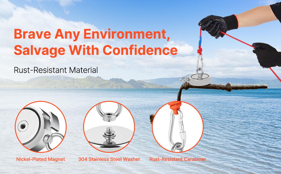 1700 LBS Strong Fishing Magnet Kit Double Sided Pull Force and Rope ...