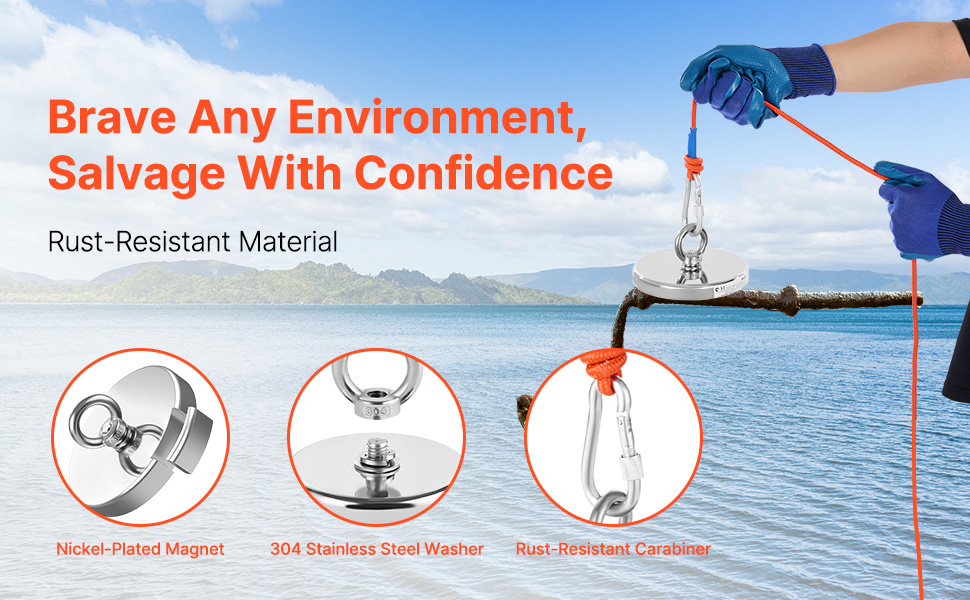 2000 LBS Strong Fishing Magnet Kit Single Sided Pull Force and Rope ...
