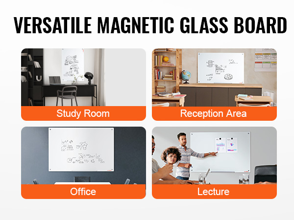 VEVOR Magnetic Glass Whiteboard, Dry Erase Board 48"x32", Wall-Mounted ...