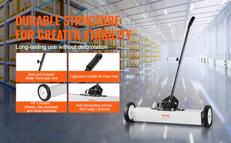 VEVOR 24-Inch Magnetic Sweeper with Wheels Telescoping Magnetic Pickup ...
