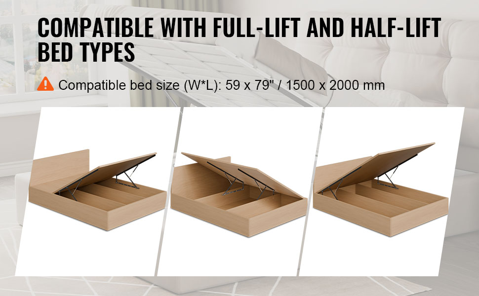 VEVOR Bed Lift 59x79 in Compatible Bed Size 265 lbs Load DIY Wall Bed ...