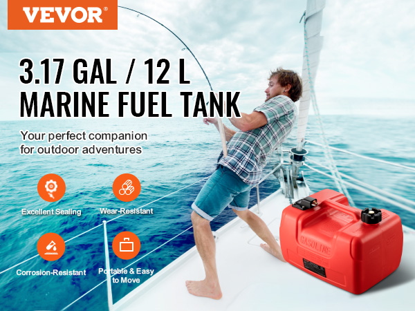 VEVOR Marine Fuel Tank, 3.17 Gallon/12L, Portable Boat Fuel Gas Tank ...