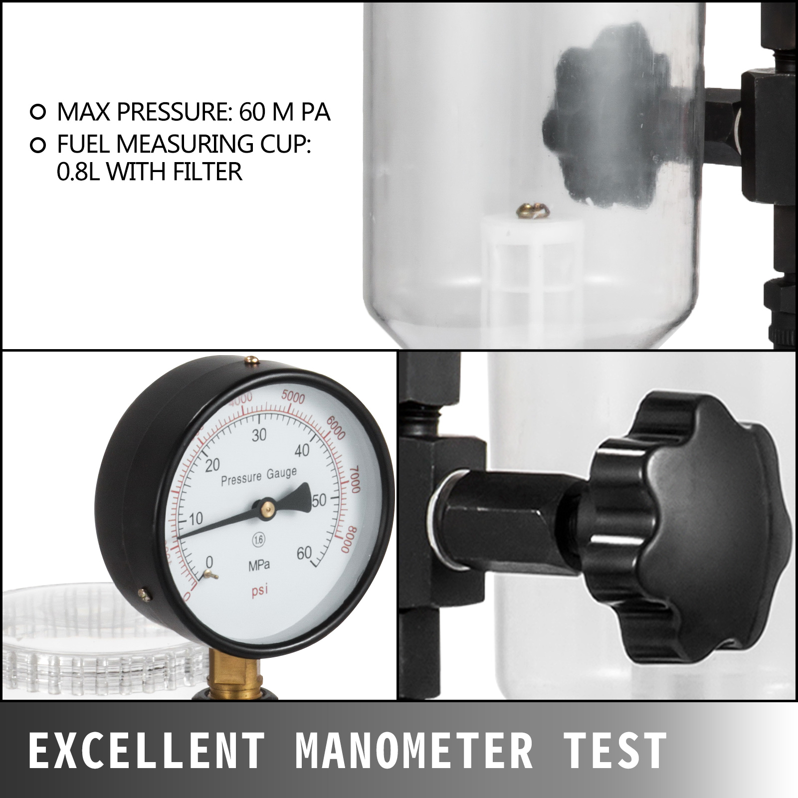 VEVOR 400Bar 6000PSI Diesel Fuel Injector Tester Diesel Injector Nozzle ...