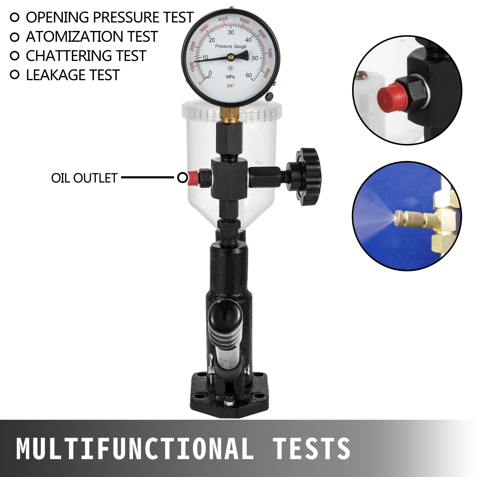VEVOR 400Bar 6000PSI Diesel Fuel Injector Tester Diesel Injector Nozzle ...