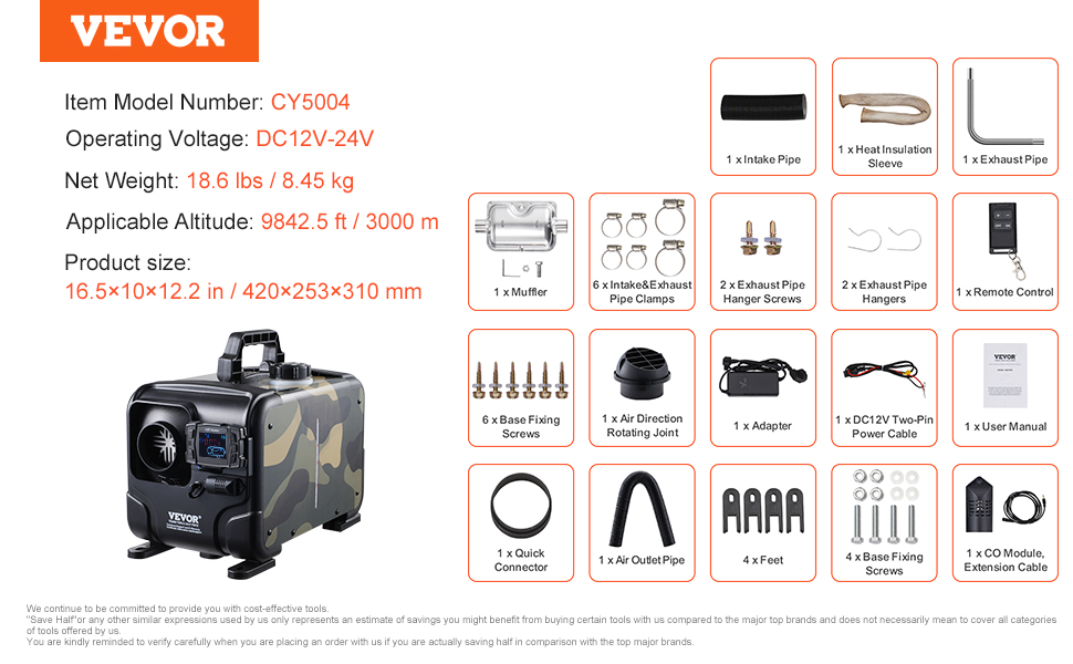 VEVOR Diesel Air Heater Diesel Heater 8KW 12V/24V Bluetooth APP Remote ...