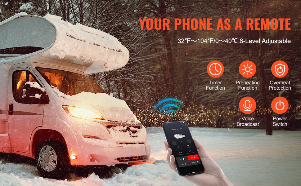 VEVOR Diesel Air Heater 12V/24V 2KW Bluetooth APP Remote Control for ...