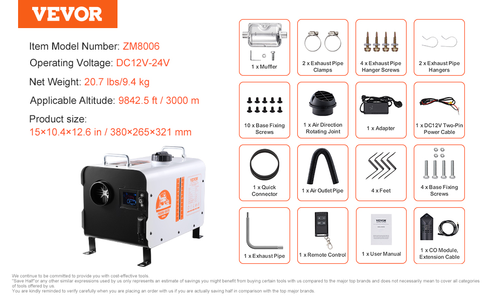 VEVOR Diesel luchtverwarmer 12V/24V 8kW Bluetooth APP Afstandsbediening ...