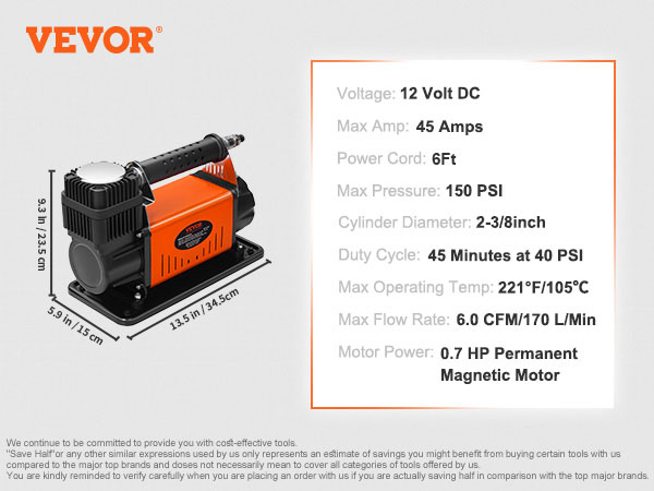 VEVOR 12V Air Compressor Heavy Duty 150PSI Offroad Air Compressor ...