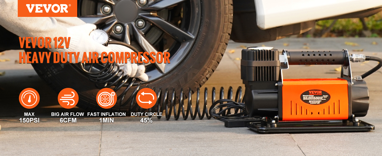 VEVOR 12V Air Compressor Heavy Duty 150PSI Offroad Air Compressor ...
