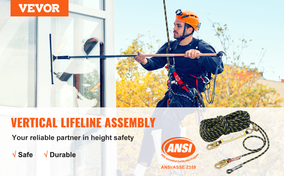 VEVOR Vertical Lifeline 150ft (45.7m) Outdoor Climbing Rope Black ...