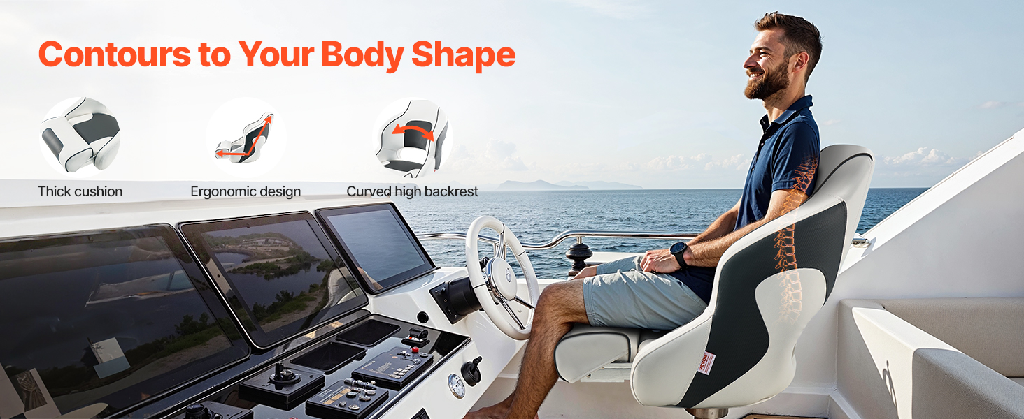 VEVOR Boat Seat High Backrest Flip Up Boat Seat Captain Bucket Seat ...