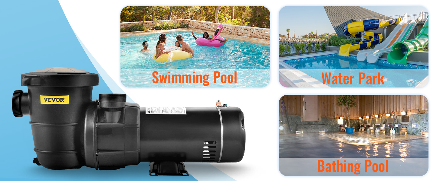 VEVOR Swimming Pool Pump 2.0HP 115V 1500W, Single Speed Pumps for Above ...
