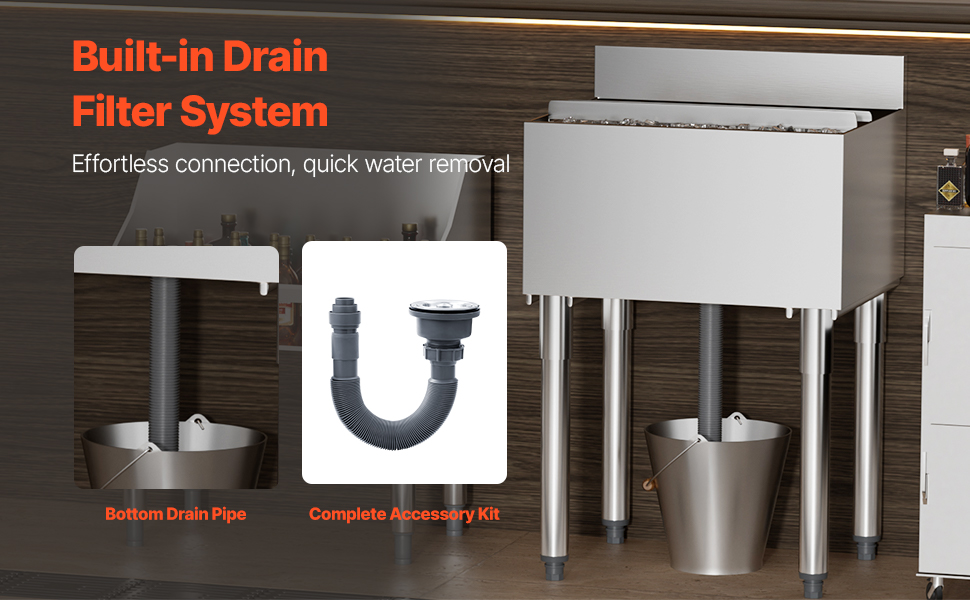 VEVOR Commercial Ice Bin 61 L Underbar Ice Bin with Sliding Lid Bottle ...