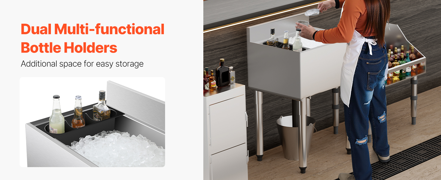 VEVOR Commercial Ice Bin 61 L Underbar Ice Bin with Sliding Lid Bottle ...