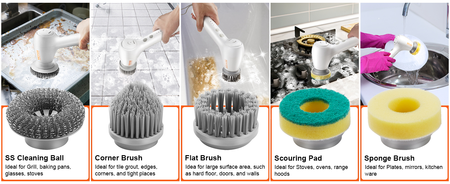 VEVOR Electric Spin Scrubber, Cordless Electric Cleaning Brush with ...