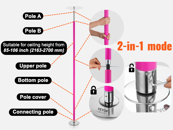 VEVOR Professional Dancing Pole, Spinning Static Dancing Pole Kit ...