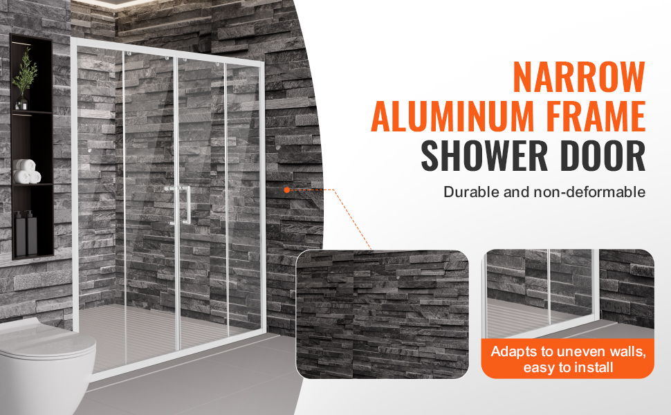 VEVOR Semi-frameless Double Sliding Shower Door SGCC Tempered Glass 1/4 ...