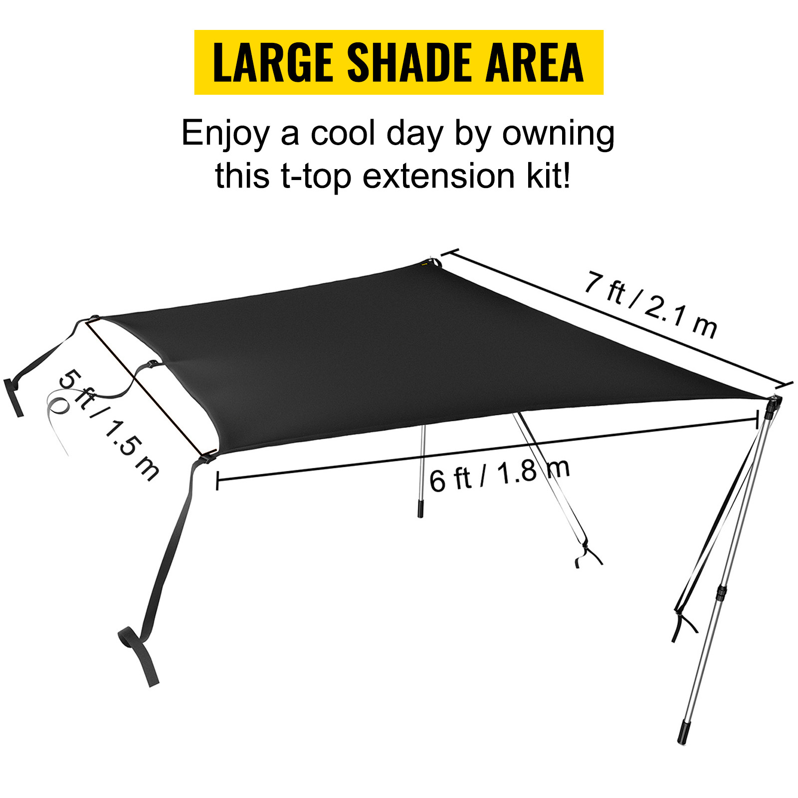 VEVOR T-Top Sun Shade Kit 6' x 7', UV-Proof 600D Polyester T-top ...