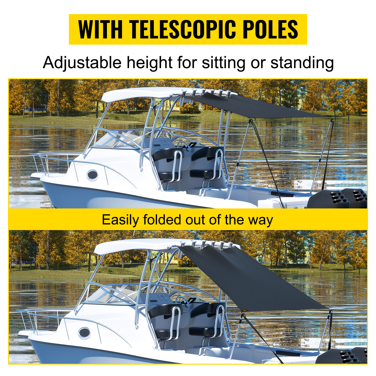 VEVOR T-Top Sun Shade Kit 4' x 5', UV-Proof 600D Polyester T-top ...