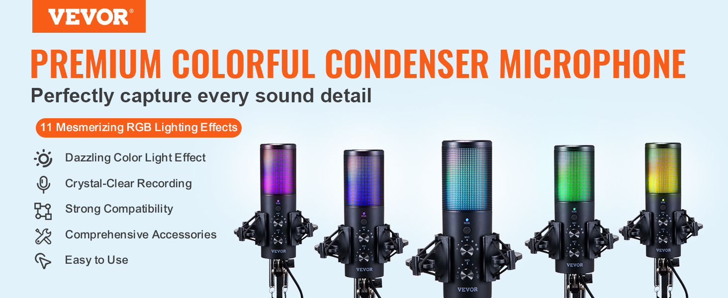 VEVOR USB Microphone, 192 kHz/24-bit, Professional Condenser Microphone ...