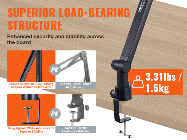 VEVOR Microphone Boom Arm with Desk Mount, 360° Rotatable, Adjustable ...