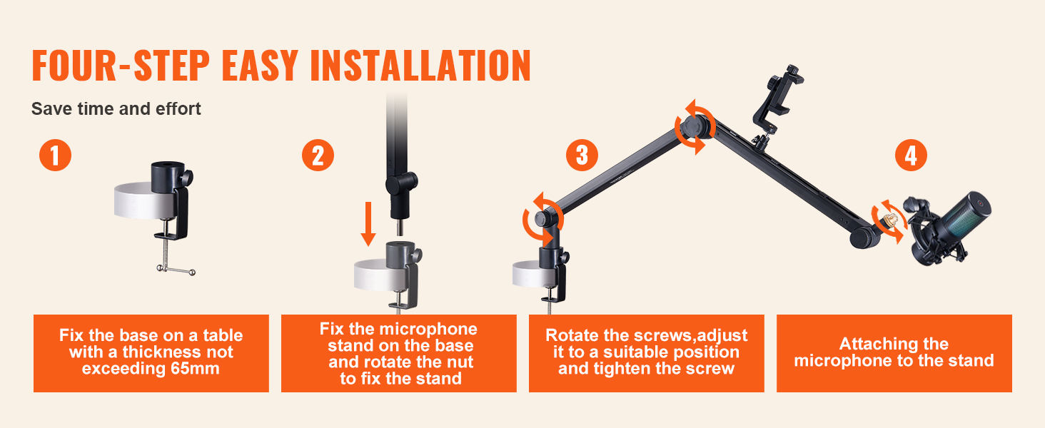VEVOR Microphone Boom Arm with Desk Mount, 360° Rotatable, Adjustable ...
