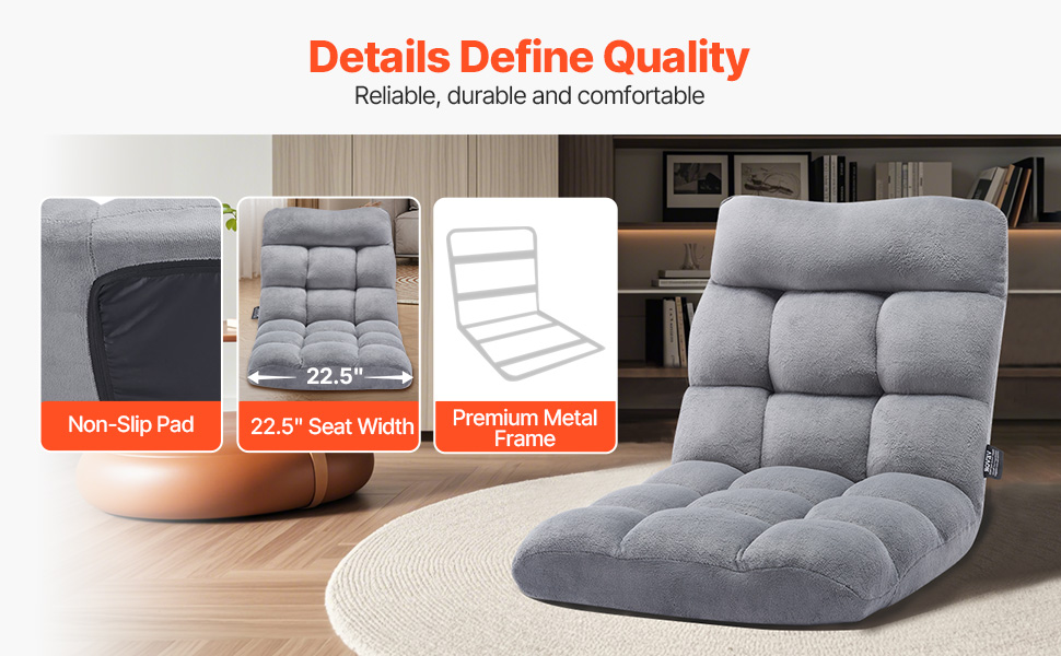 Floor Chair with Back Support and 14 Adjustable Positions Folding Sofa ...