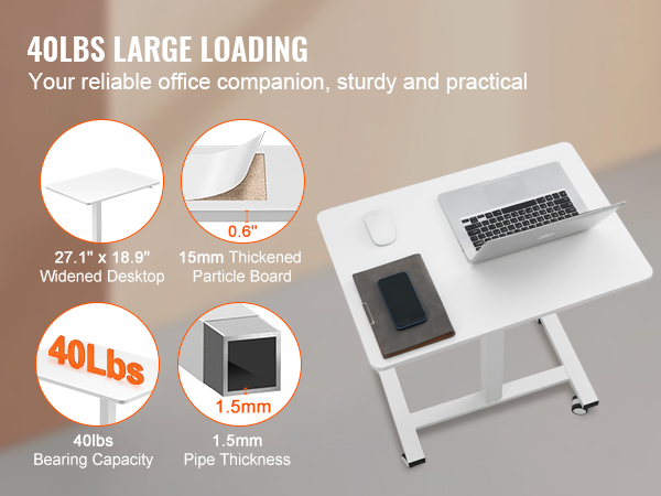 VEVOR Mobile Standing Desk, 28"-44" Gas-Spring Height Adjustable Sit ...