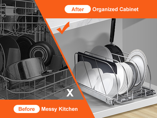 VEVOR Pan and Pot Rack, Expandable Pull Out Under Cabinet Organizer ...