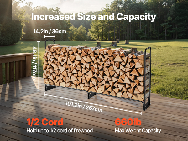 VEVOR 8.5FT Outdoor Firewood Rack with Cover, 102x14.2x46.1 in, Heavy ...