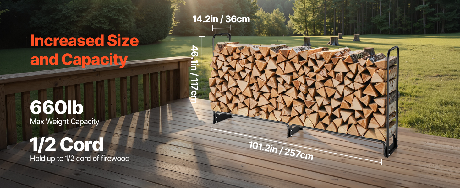 VEVOR 8.5FT Outdoor Firewood Rack with Cover, 102x14.2x46.1 in, Heavy ...